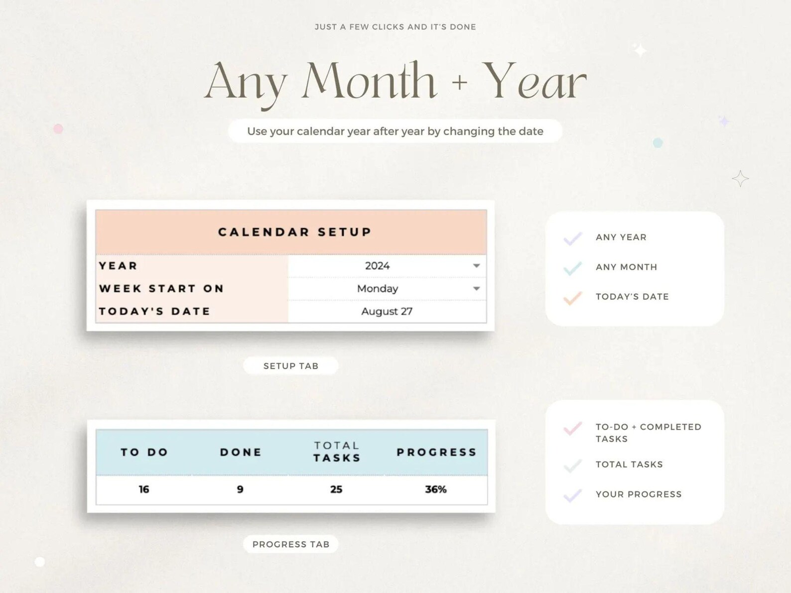 Google Sheets Calendar | Monthly & Yearly Planner | Digital Calendar ...
