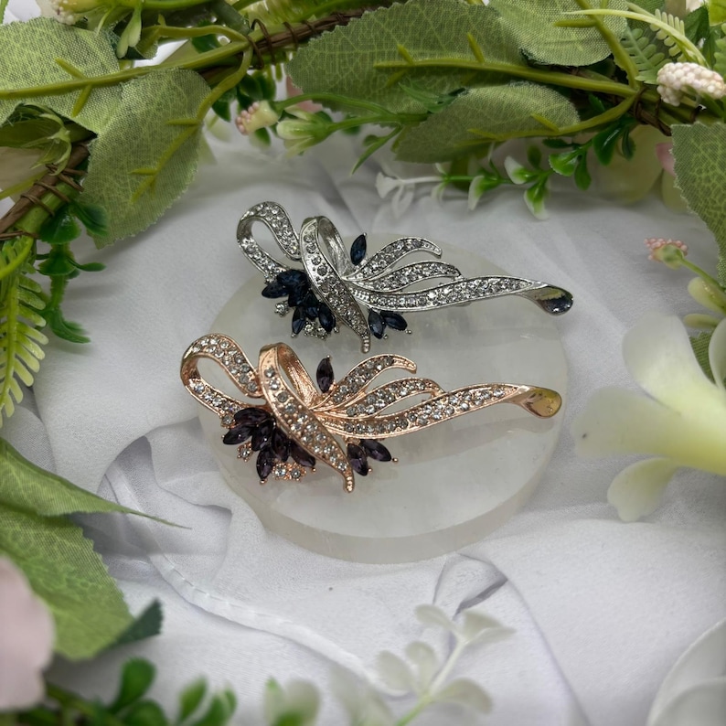 Rose Gold Leaf Brooch – Crystal & Maroon Gem Floral Pin – Vintage-style ...