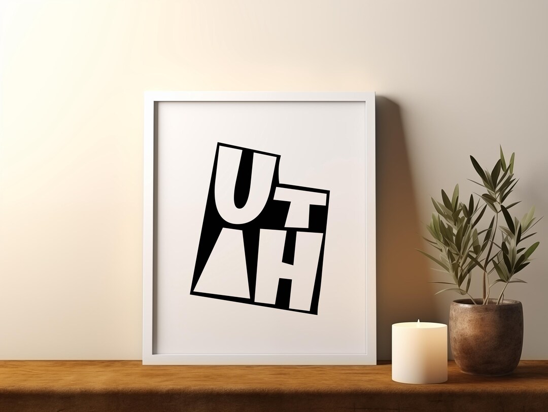 Utah State Typography Art | Minimalist Black & White Wall Print ...