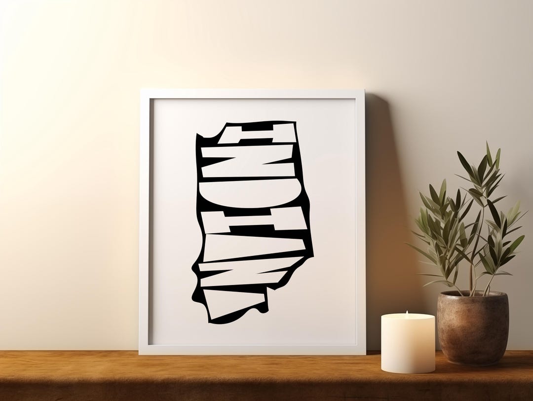 Indiana Typography Print | Minimalist State Wall Art | Modern Home ...