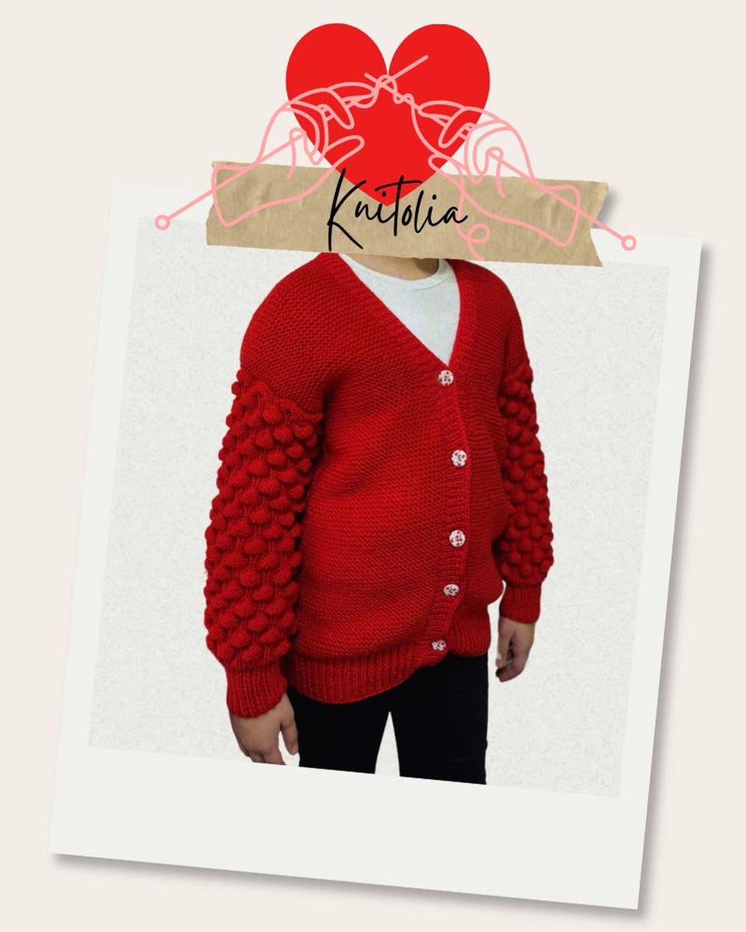Knitolia Handmade Red Bubble Sleeve Kids Cardigan - Etsy
