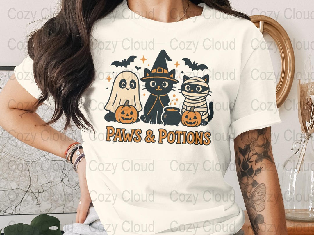 Halloween Paws Potions PNG, Cute Ghost Cat Mummy Clipart (digital ...