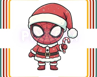 Christmas Chibi Spiderman PNG | Holiday Santa Clipart (digital Download ...