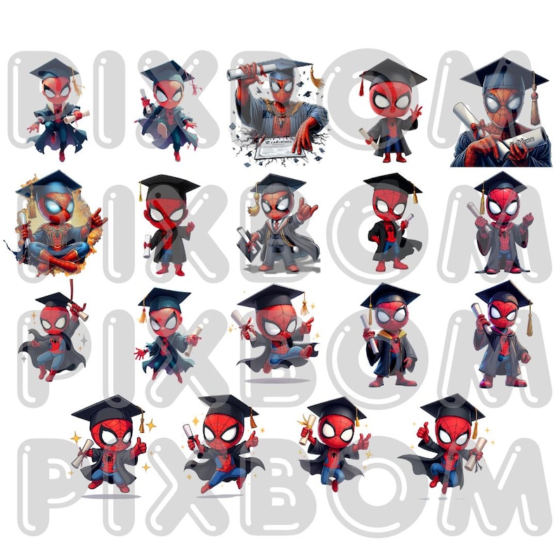 Graduation Clipart PNG Bundle | 92 Superhero & Cartoon Designs (digital ...
