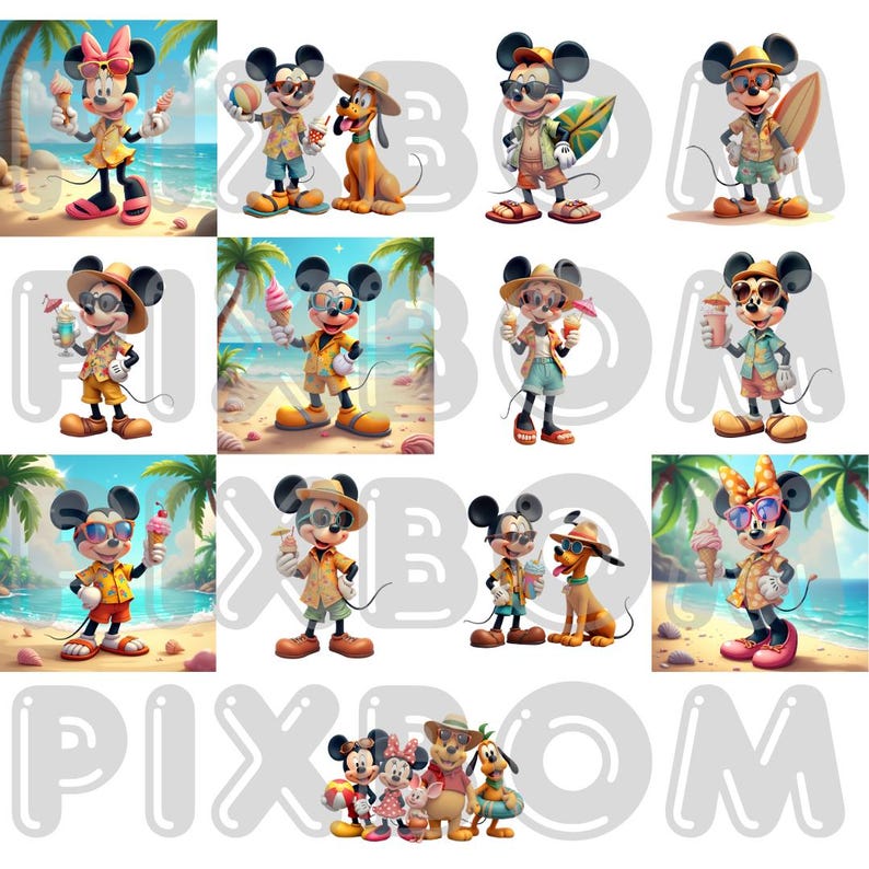 Summer Disney PNG Clipart Bundle | Mickey, Moana, Stitch (digital ...