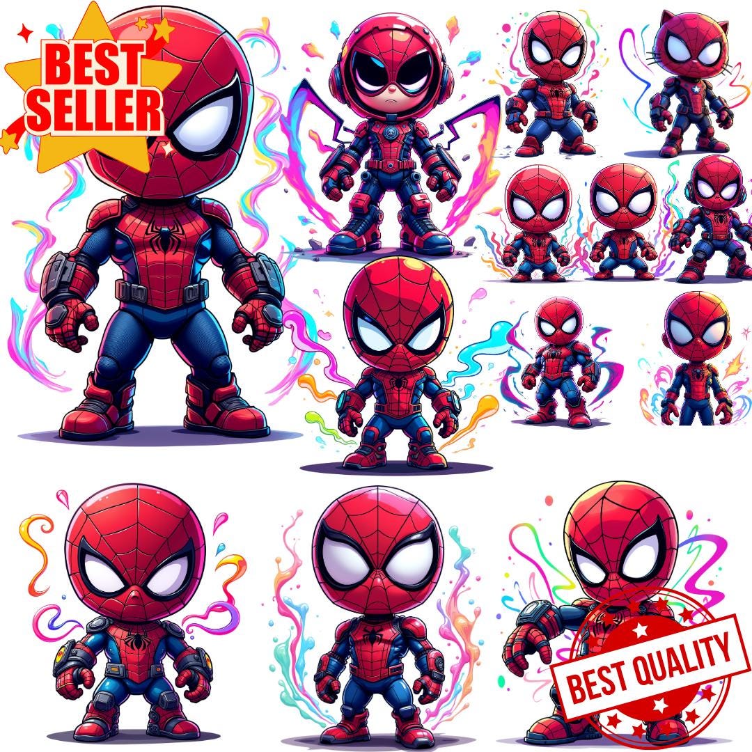 Spiderman Chibi PNG Bundle | Superhero Clipart (digital Download) - Etsy