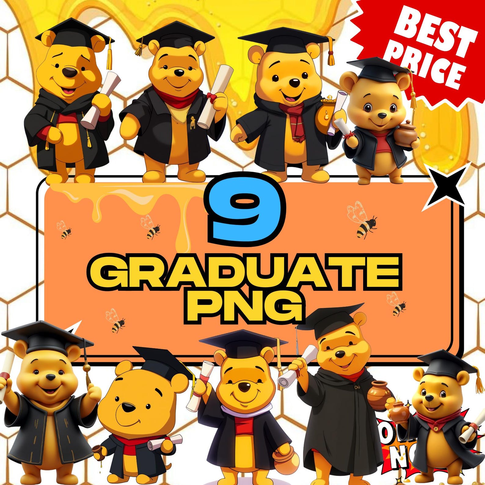 Graduation Pooh Bear PNG Bundle – 9 Cute Graduate Bear Cliparts | Class ...