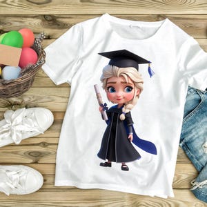 Elsa Graduation PNG | Cute Frozen Princess Cap & Gown Digital Clipart ...