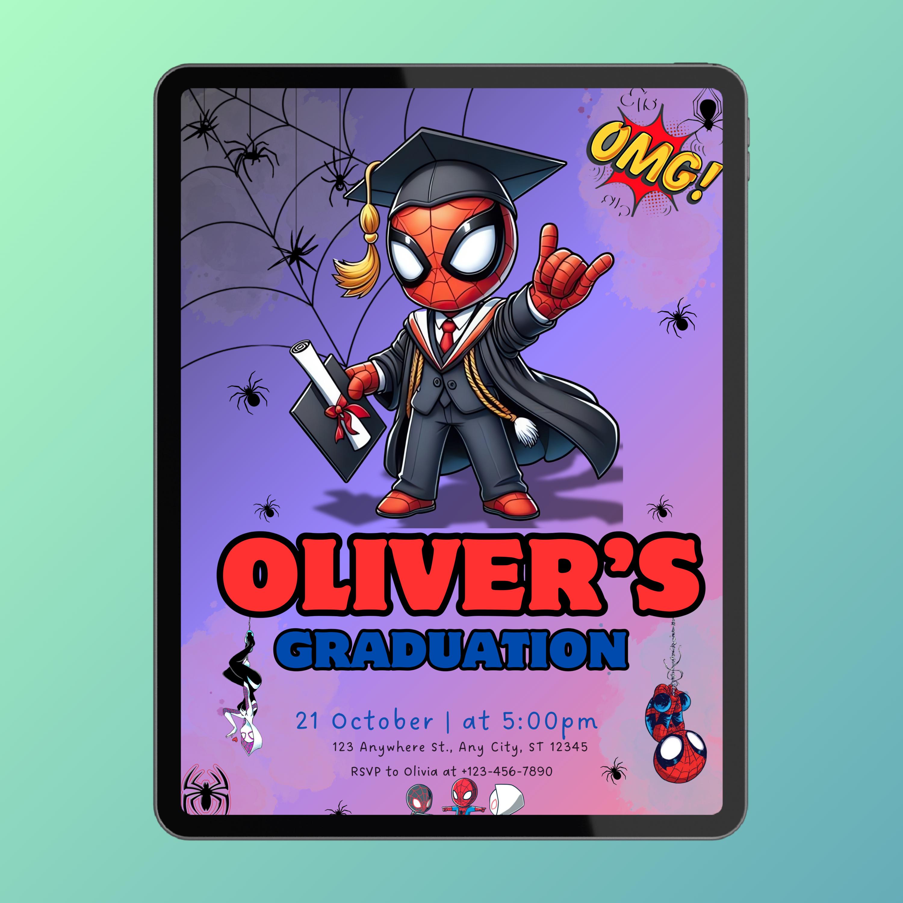 Spiderman Graduation Invitation | Editable Superhero Canva Template ...