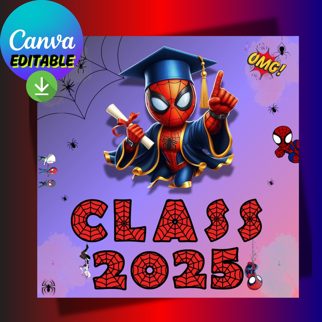 Editable Spiderman Graduation Card | Class of 2025 Template | Superhero ...