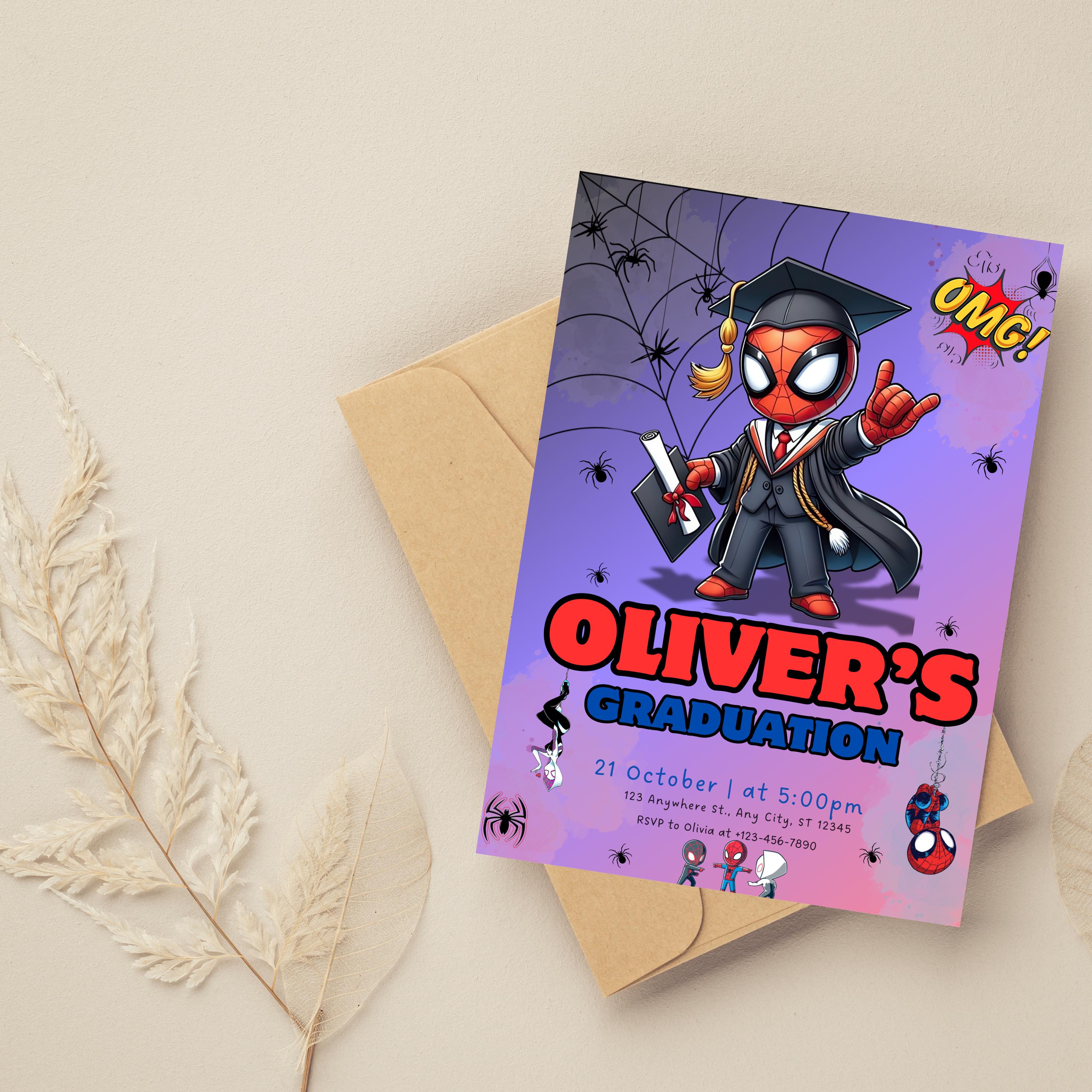 Spiderman Graduation Invitation | Editable Superhero Canva Template ...