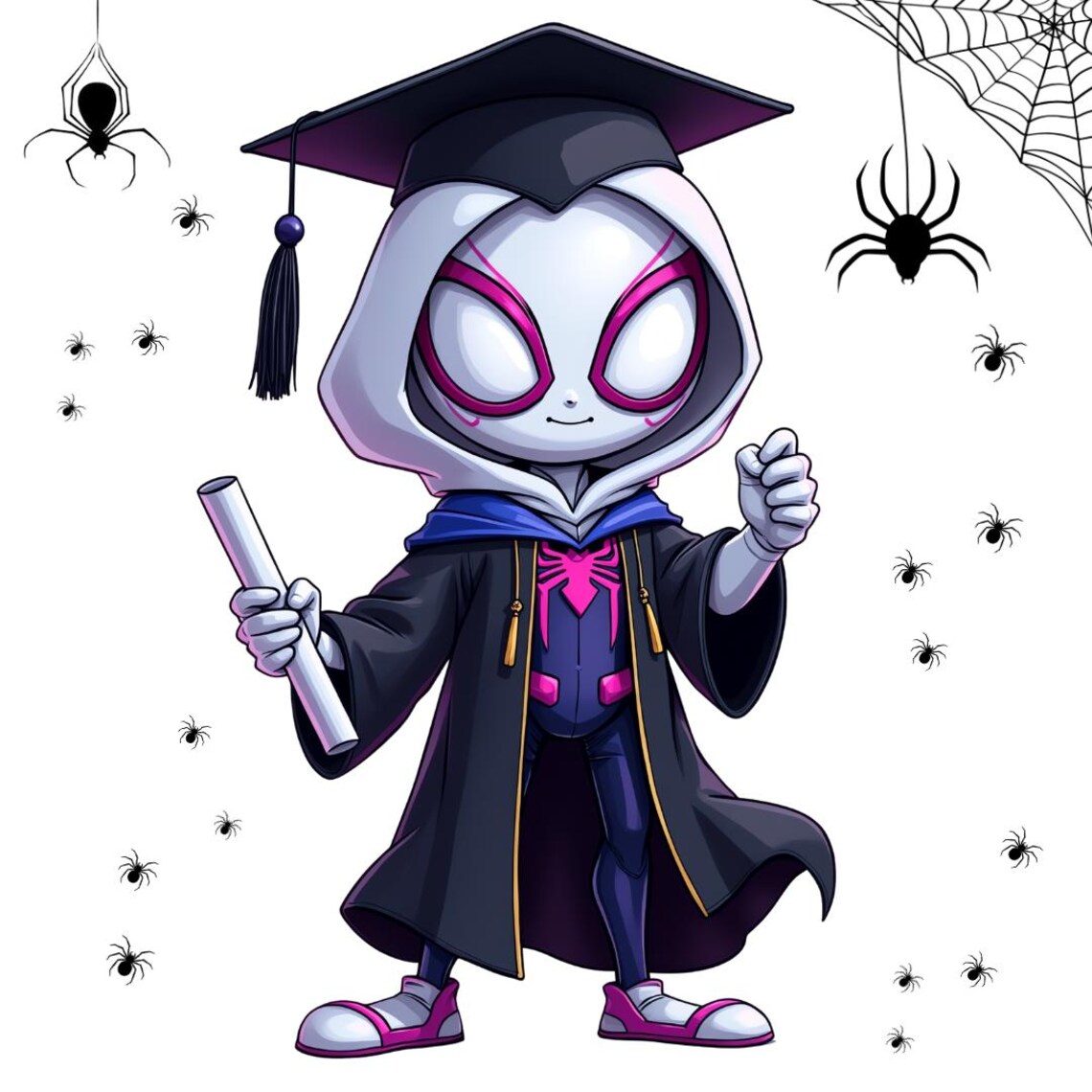 Spider Gwen Graduation PNG | Girl Superhero Graduate Clipart | Chibi ...