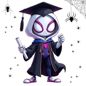 Spider Gwen Graduation PNG | Girl Superhero Graduate Clipart | Chibi ...