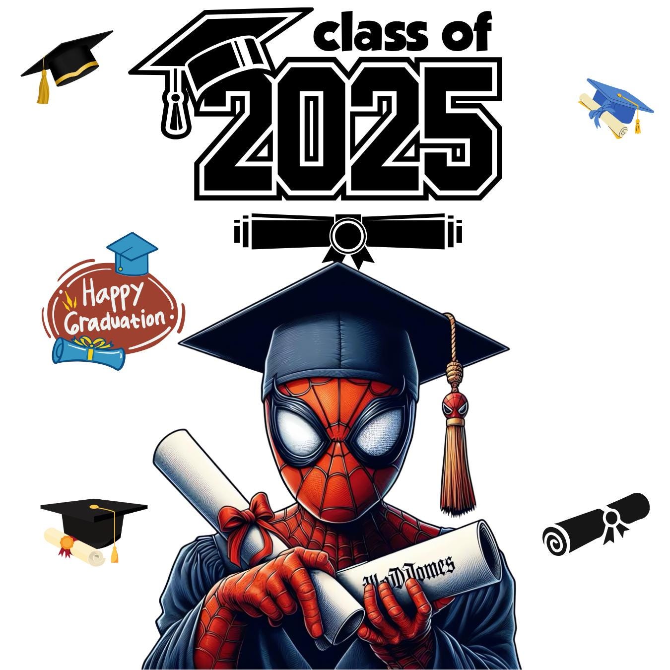 Spiderman Graduation PNG | Superhero Graduate Clipart | Cute Graduation ...