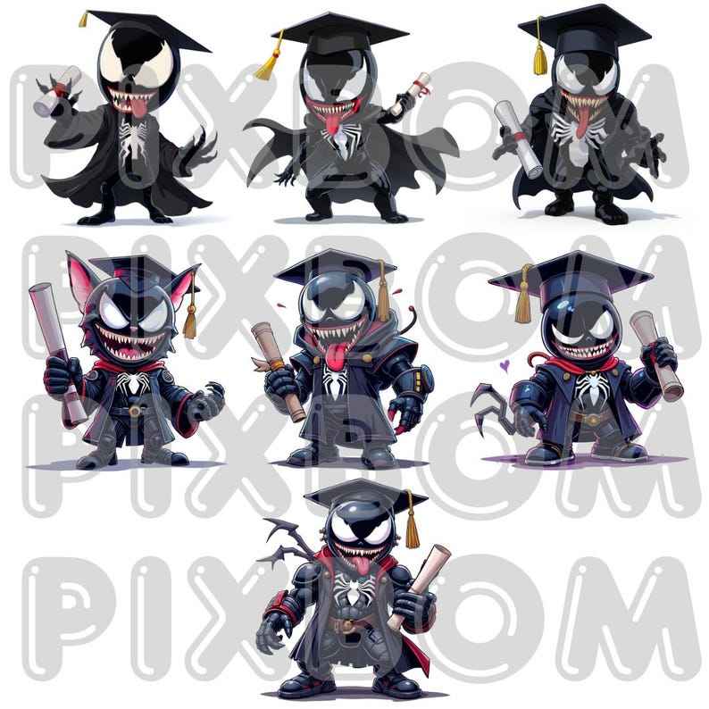 Graduation Clipart PNG Bundle | 92 Superhero & Cartoon Designs (digital ...