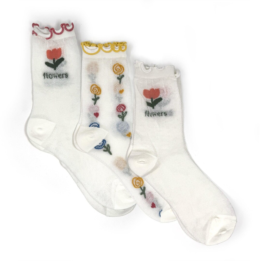 Dainty Floral Micro-fishnet Petra Socks – Ruffled & Feminine - Etsy