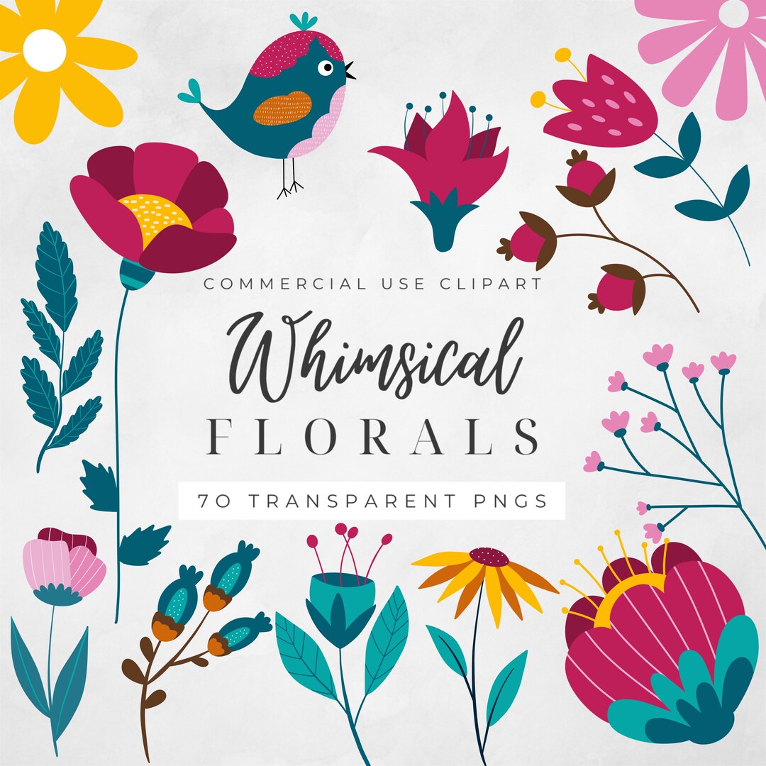 Simple Floral Elements Clipart, Abstract Floral Shapes, Bundle Set ...