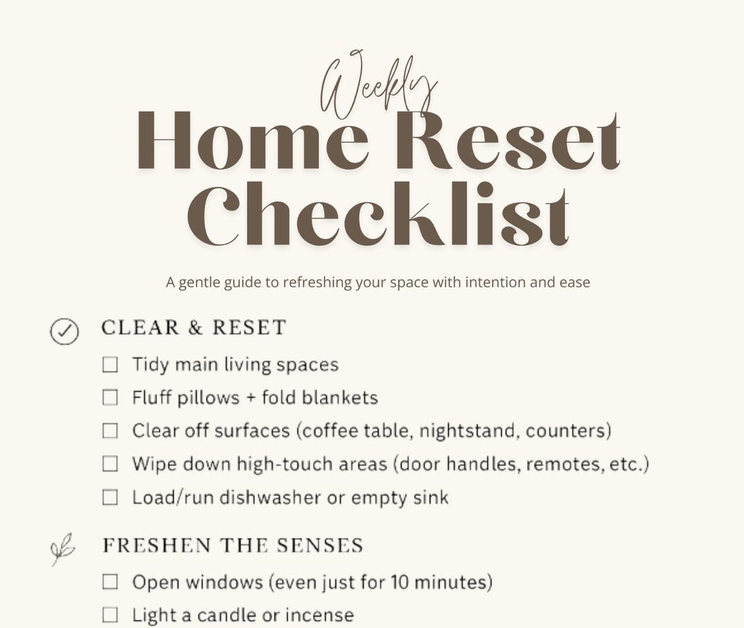 Weekly Home Reset Checklist – Printable PDF for a Calm, Tidy Space - Etsy