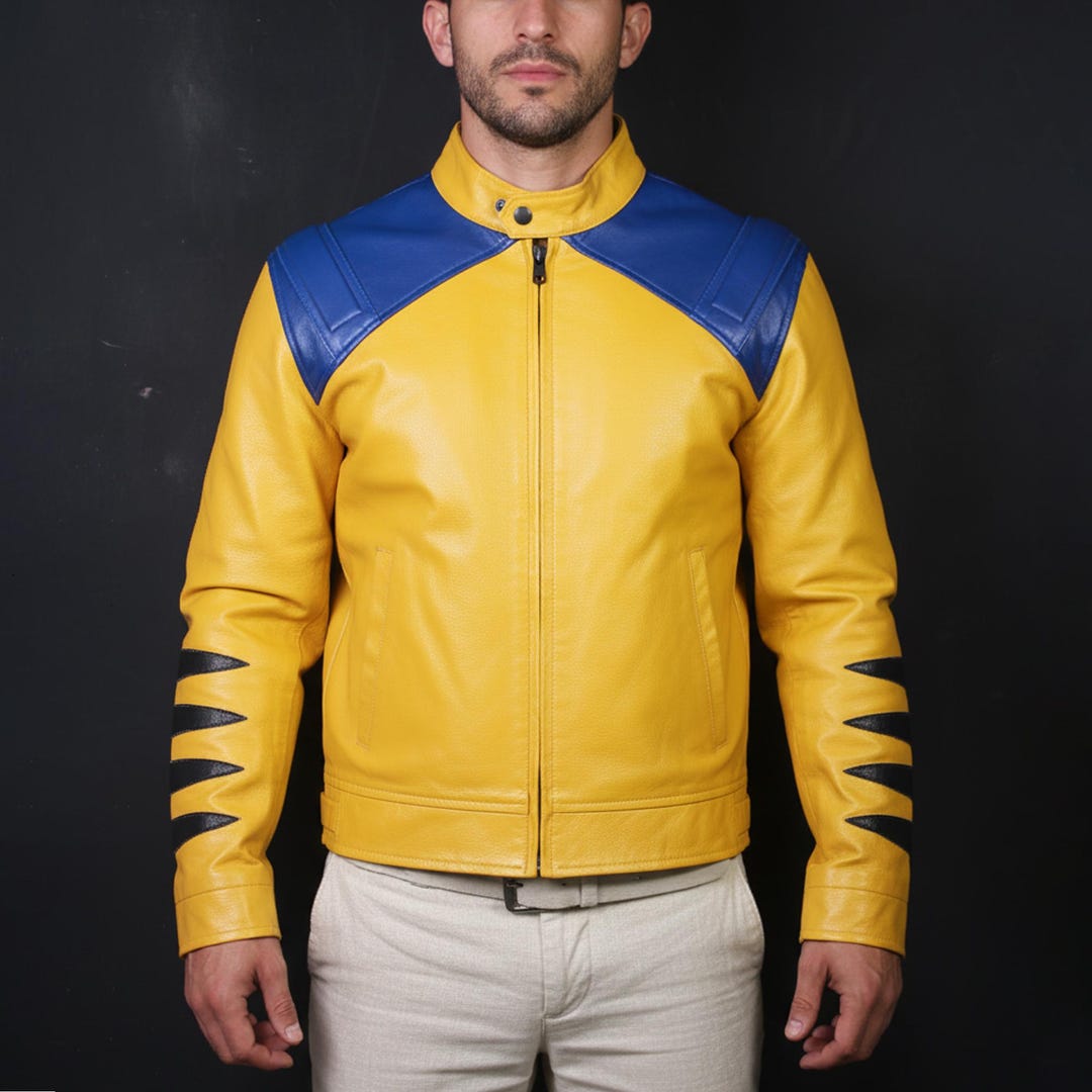 Wolverine Jacket Marvel Rivals Cosplay | Yellow & Blue Leather Coat ...
