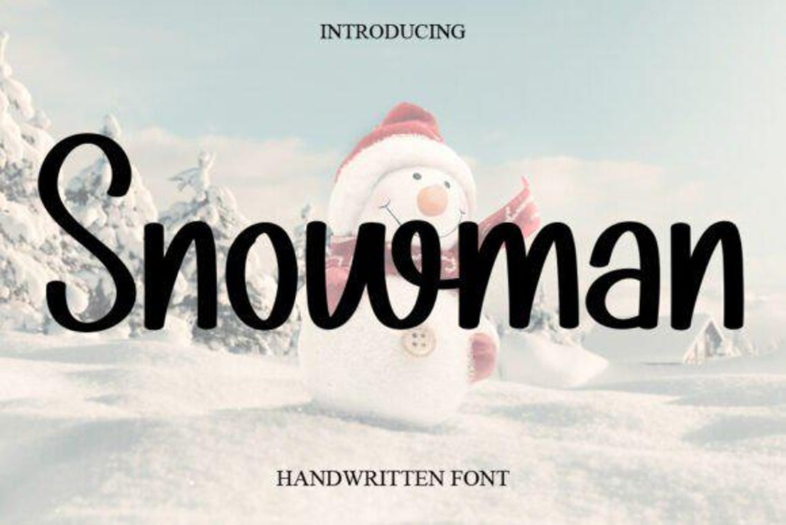 Snowman Christmas Font Cursive Thick Charming Font for Cards Lables and ...