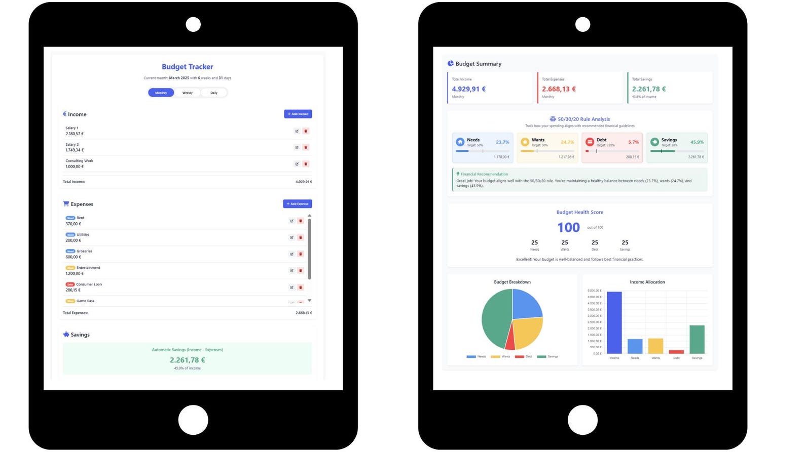 Interactive Budget Tracker | 50/30/20 Rule Financial Planner | Personal ...