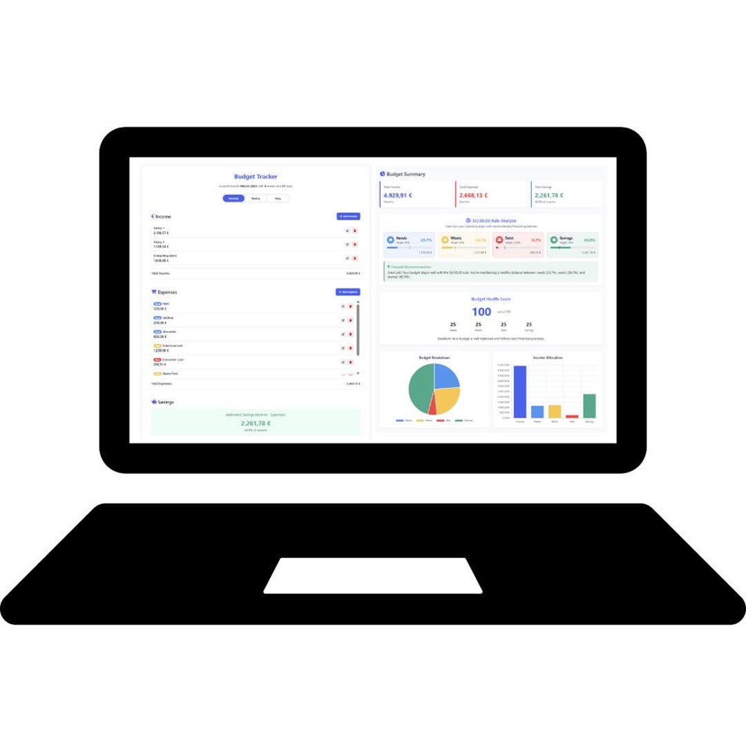 Interactive Budget Tracker | 50/30/20 Rule Financial Planner | Personal Finance HTML Dashboard ...