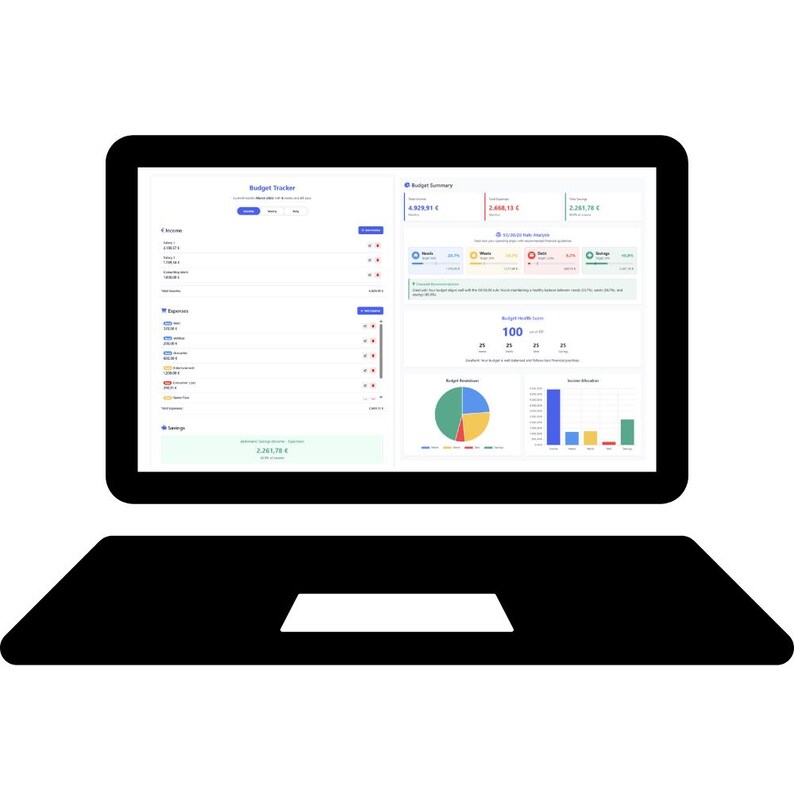 Interactive Budget Tracker | 50/30/20 Rule Financial Planner | Personal ...