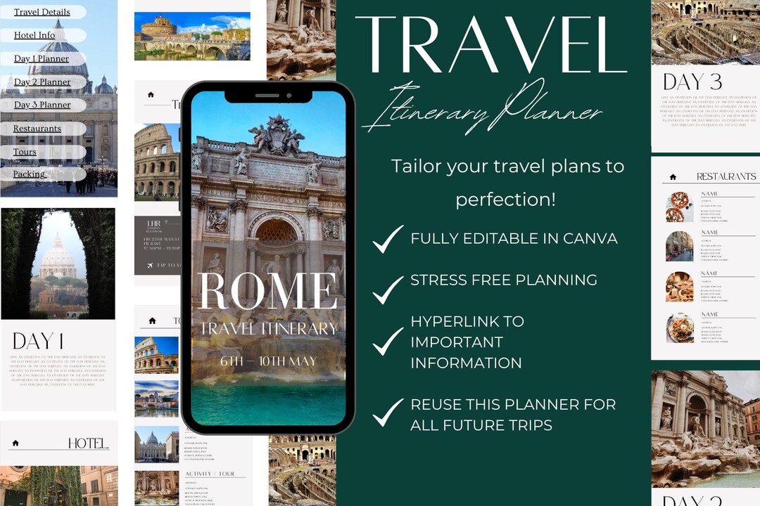 Interactive Digital Travel Itinerary Template, Editable Mobile Travel ...