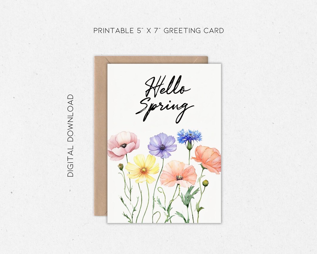 Hello Spring Card Digital Printable Greeting Card Floral Card for ...