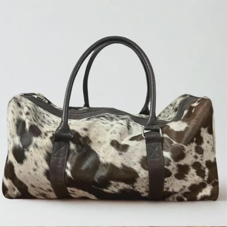 Handmade Hair-on Cowhide Duffle Bag: Leather Weekender Travel Bag - Etsy