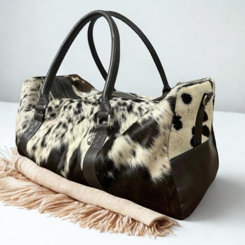 Handmade Hair-on Cowhide Duffle Bag: Leather Weekender Travel Bag - Etsy