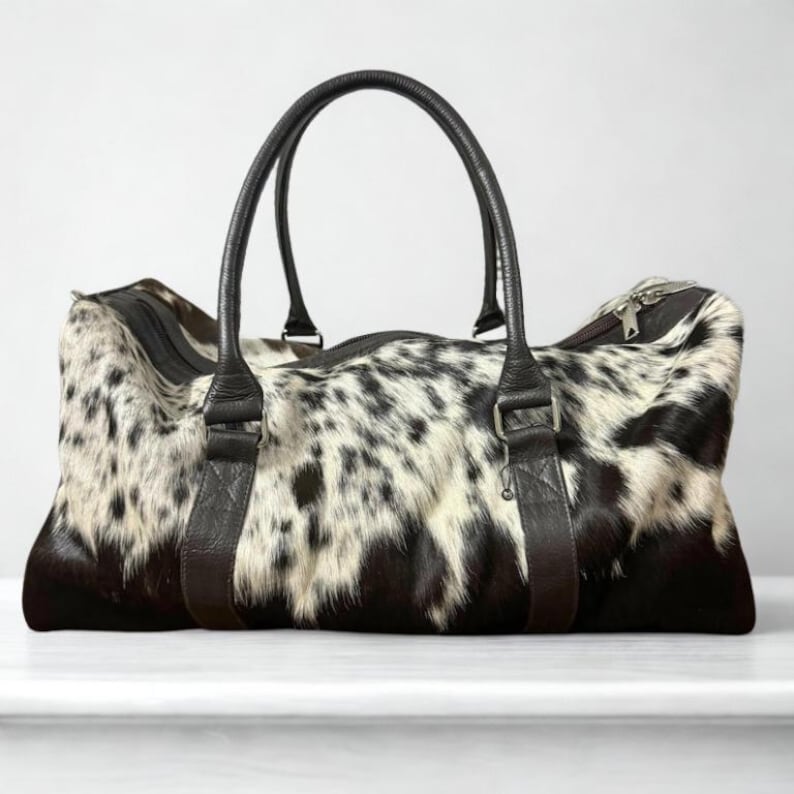 Handmade Hair-on Cowhide Duffle Bag: Leather Weekender Travel Bag - Etsy