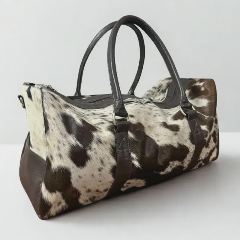 Handmade Hair-on Cowhide Duffle Bag: Leather Weekender Travel Bag - Etsy