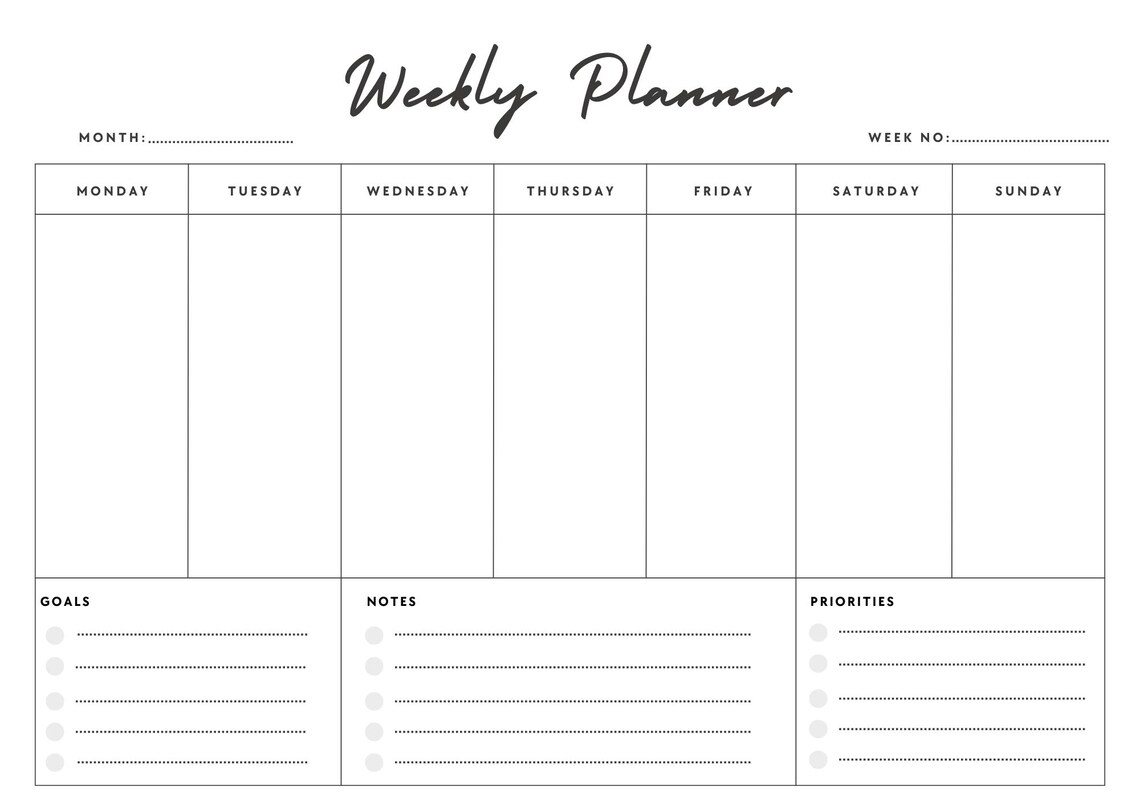 Printable Weekly Planner Template: Landscape Organizer (digital ...