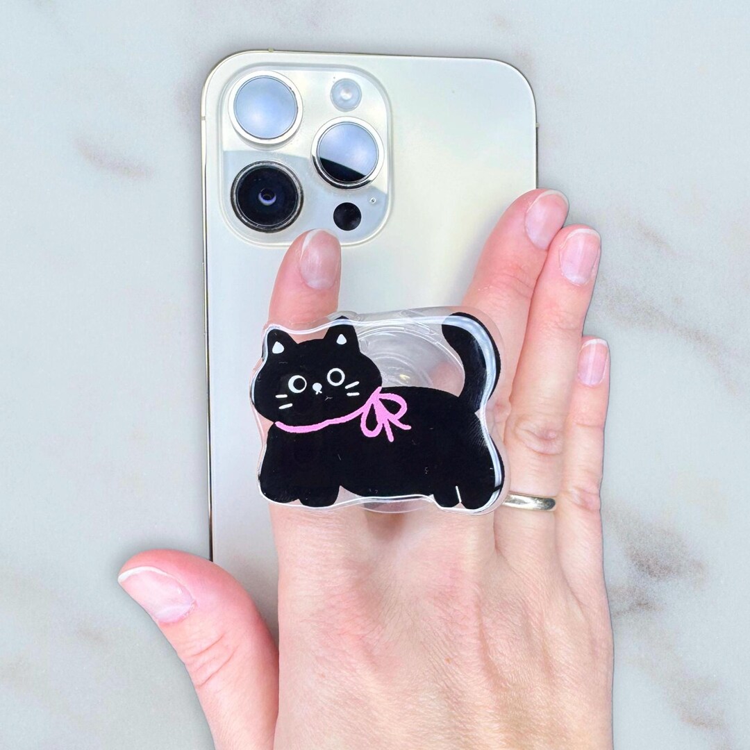 Black Cat Phone Grip – Cute Kawaii Griptok, Acrylic Animal Phone Stand ...