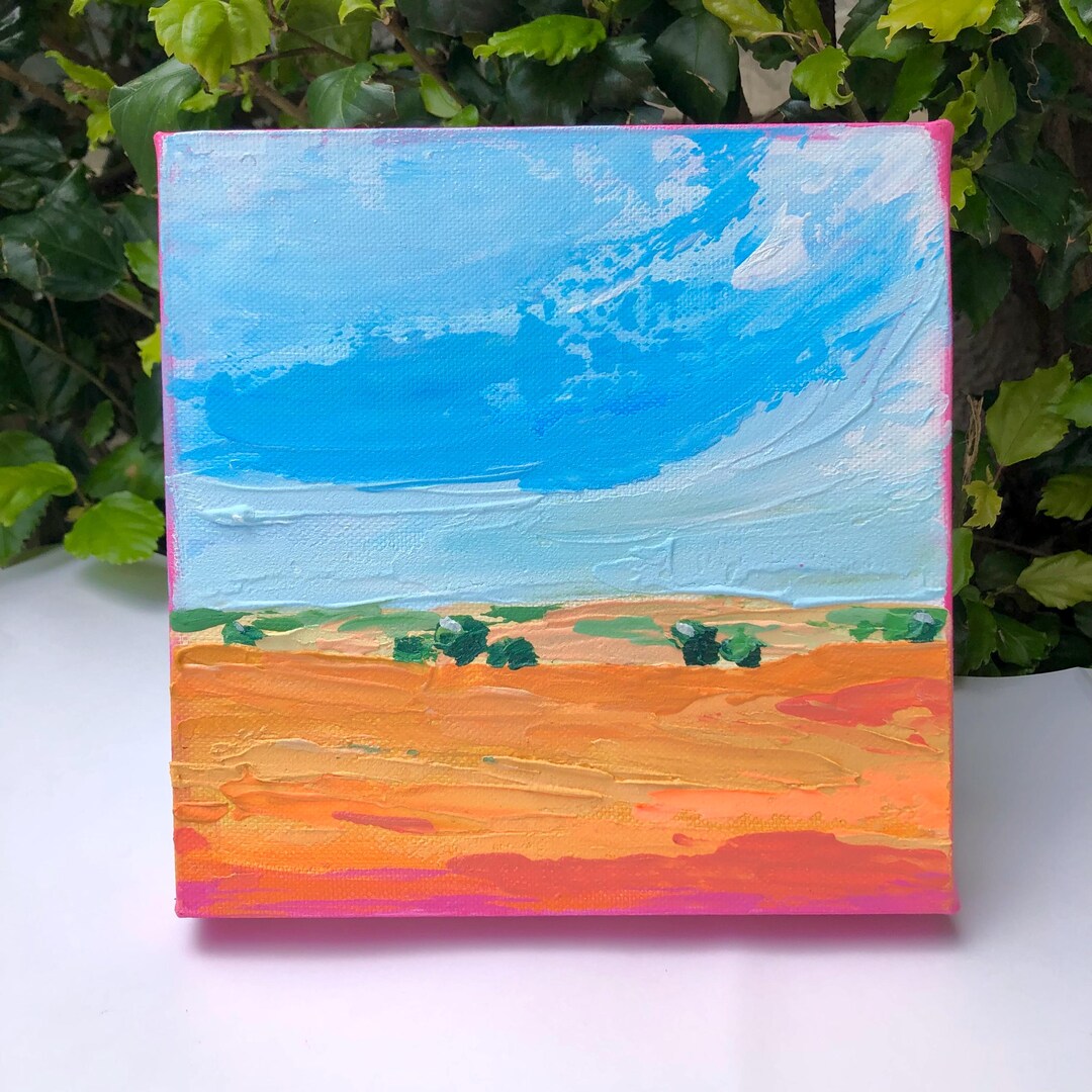 Original Abstract Landscape Painting on Canvas, 20x20 Cm (7.8x7.8 ...