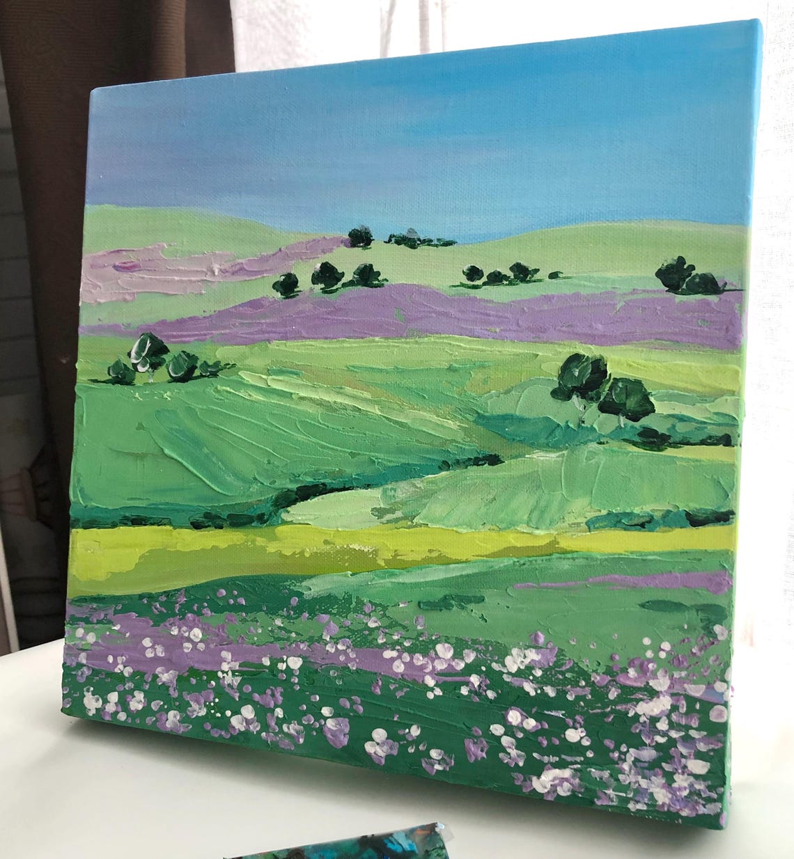 Original Abstract Landscape Painting on a Canvas of 11.8x11.8 Inches ...