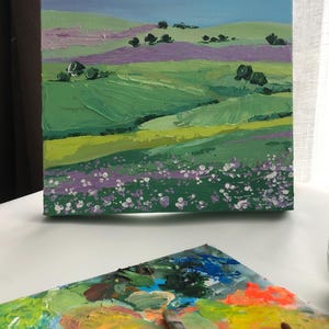 Original Abstract Landscape Painting on a Canvas of 11.8x11.8 Inches ...