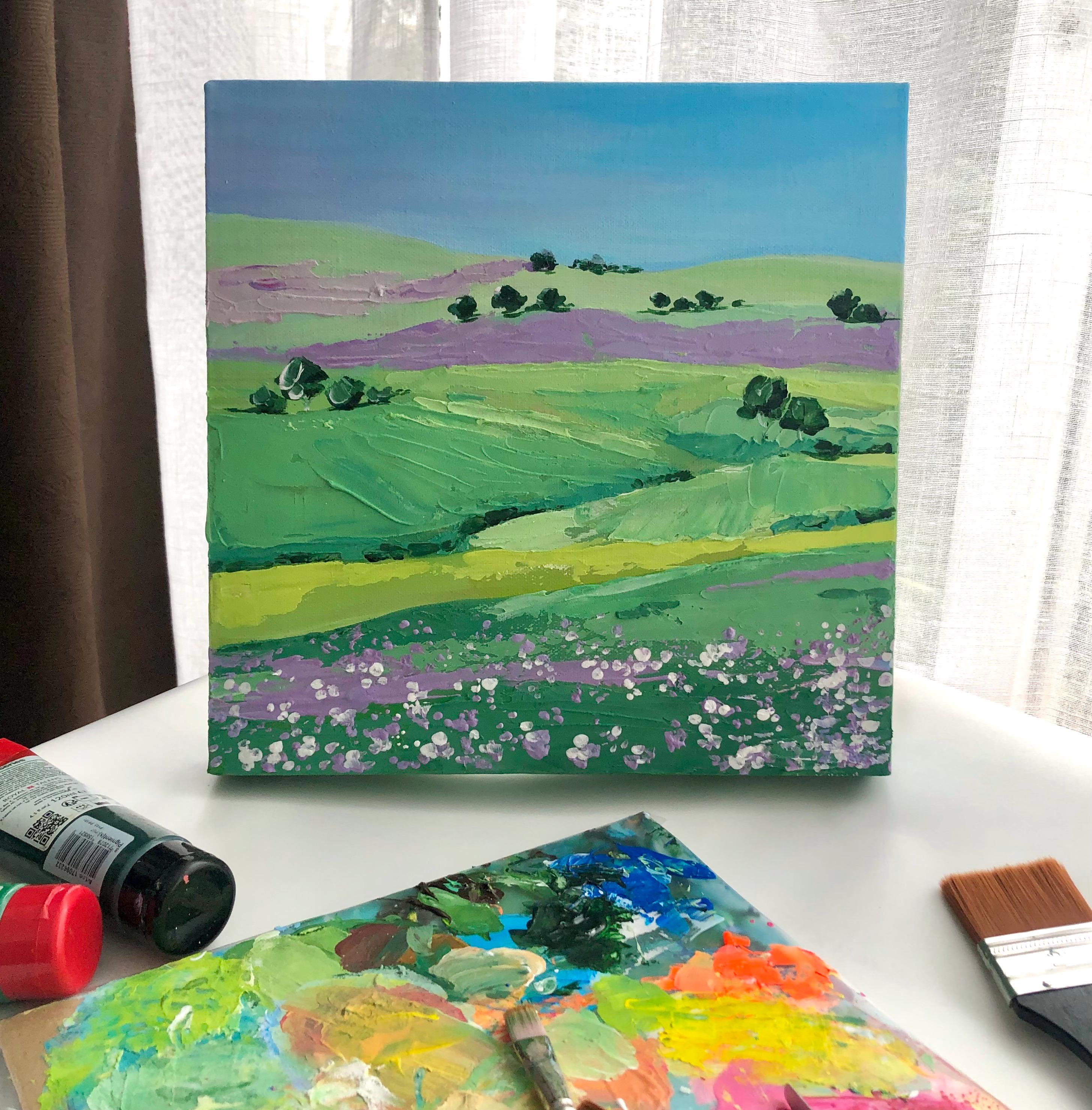 Original Abstract Landscape Painting on a Canvas of 11.8x11.8 Inches ...