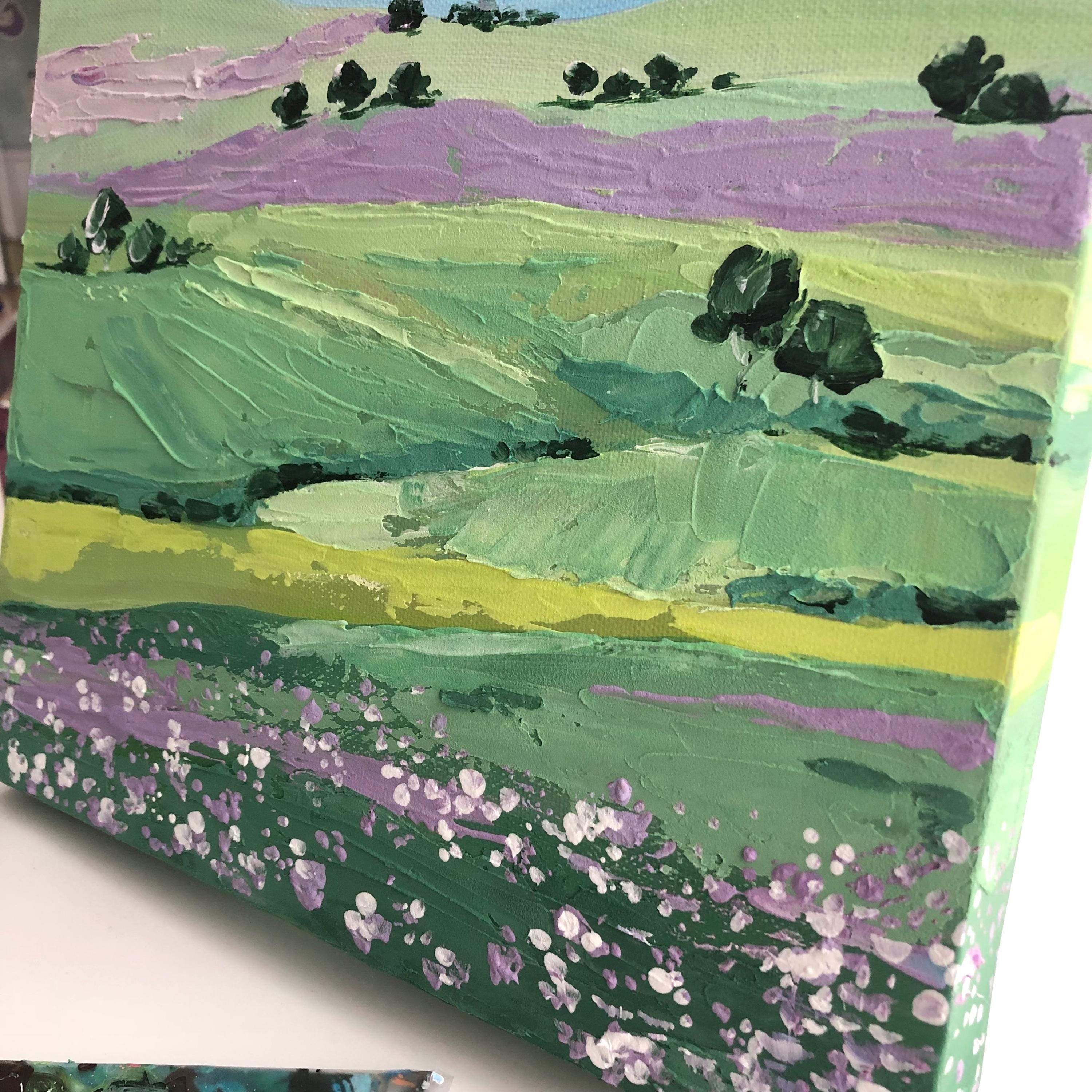 Original Abstract Landscape Painting on a Canvas of 11.8x11.8 Inches ...