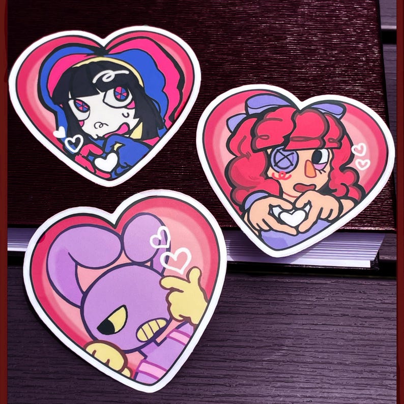 TADC / the Amazing Digital Circus Heart Stickers (pomni, Ragatha, Jax ...