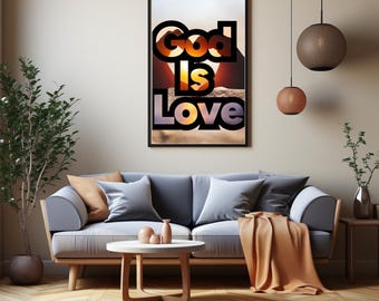 Modern Christian Wall Art Print, God is Love, Christian Aesthetic Art ...
