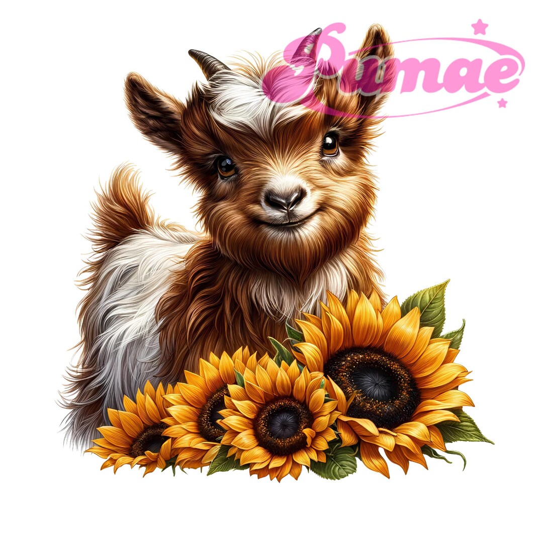 Farm Goat Watercolor Clipart Cute Farm Goat Sunflowers Baby Goat PNG ...