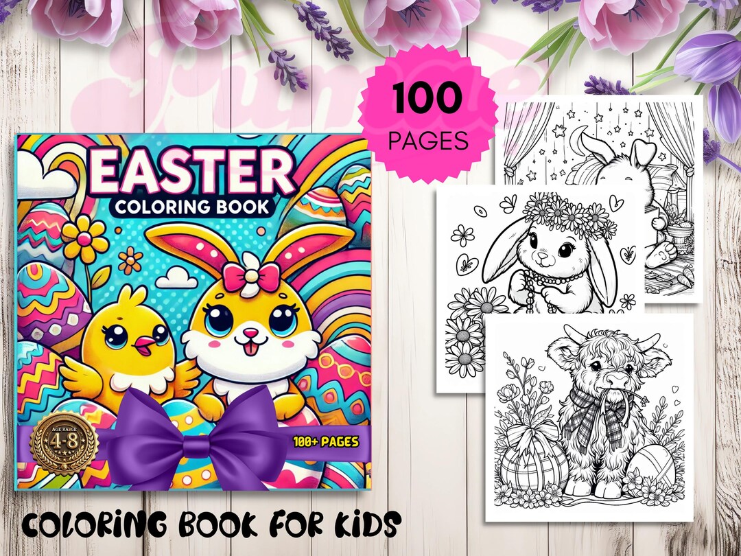 100 Easter Bunny Coloring Pages, Spring & Easter Coloring Book Floral ...