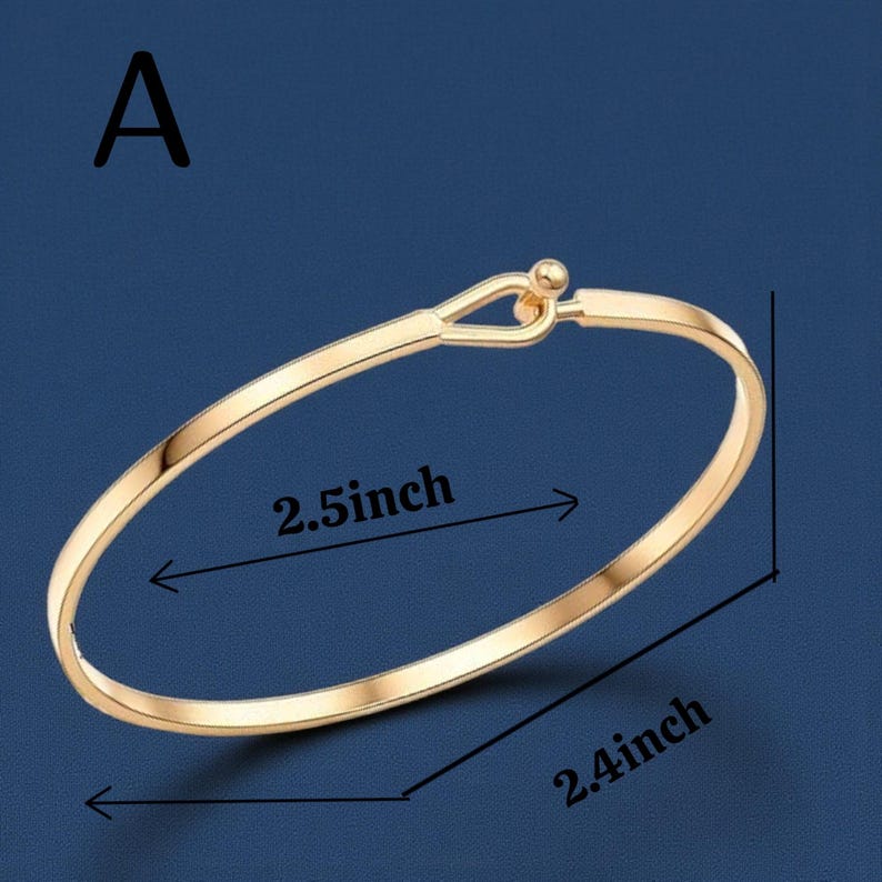 18K Gold Plated Handmade Minimalist Oval Bangle | Engravable Hook ...
