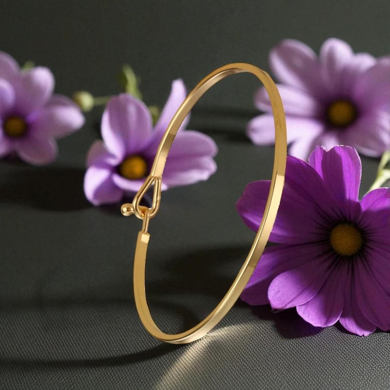 18K Gold Plated Handmade Minimalist Oval Bangle | Engravable Hook ...