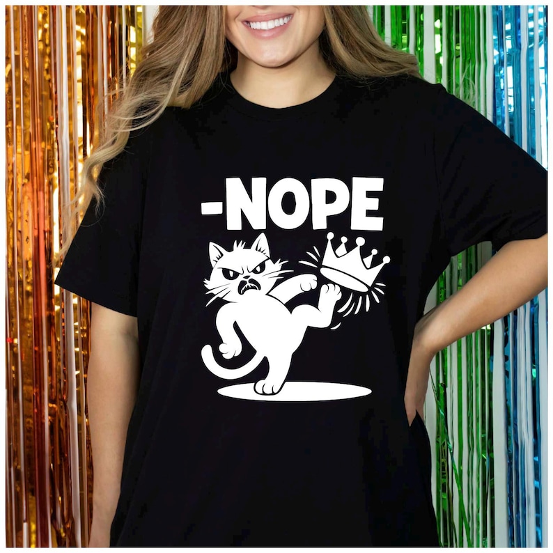 No Kings in America Black Cat Funny Cat Kicking Crown NOPE Funny ...