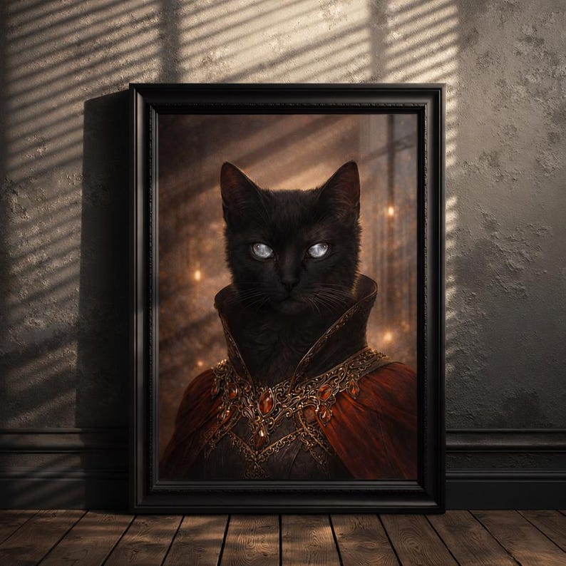 Dark Fantasy Black Cat Print – Mysterious Creature, Celestial Shadow ...