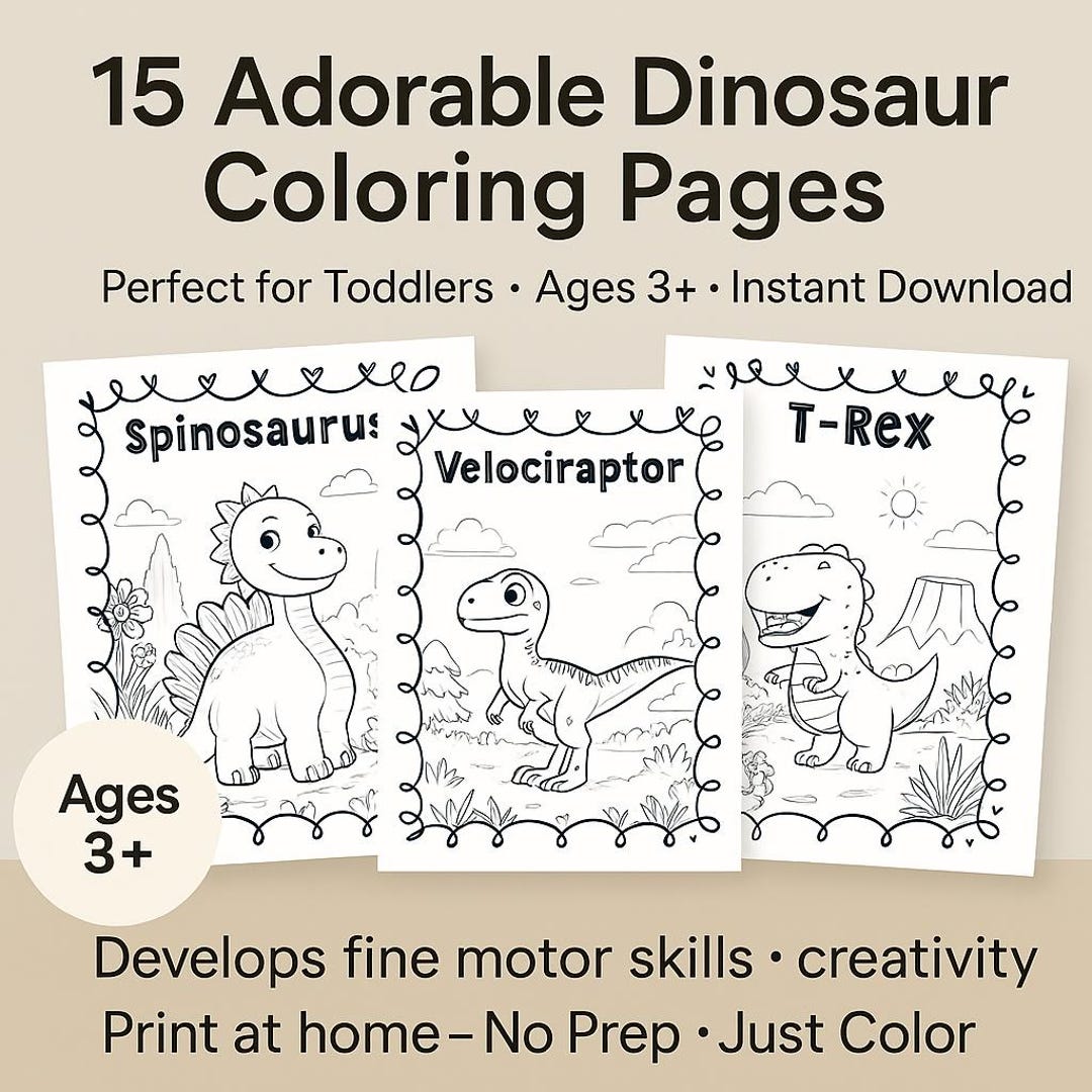 Dinosaur Coloring Pages for Kids: Toddler Dino Activity (PDF) - Etsy