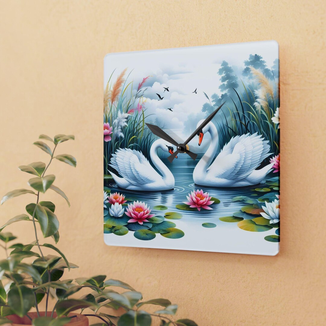 Elegant Swans Acrylic Wall Clock, Home Decor, Gift for Nature Lovers ...